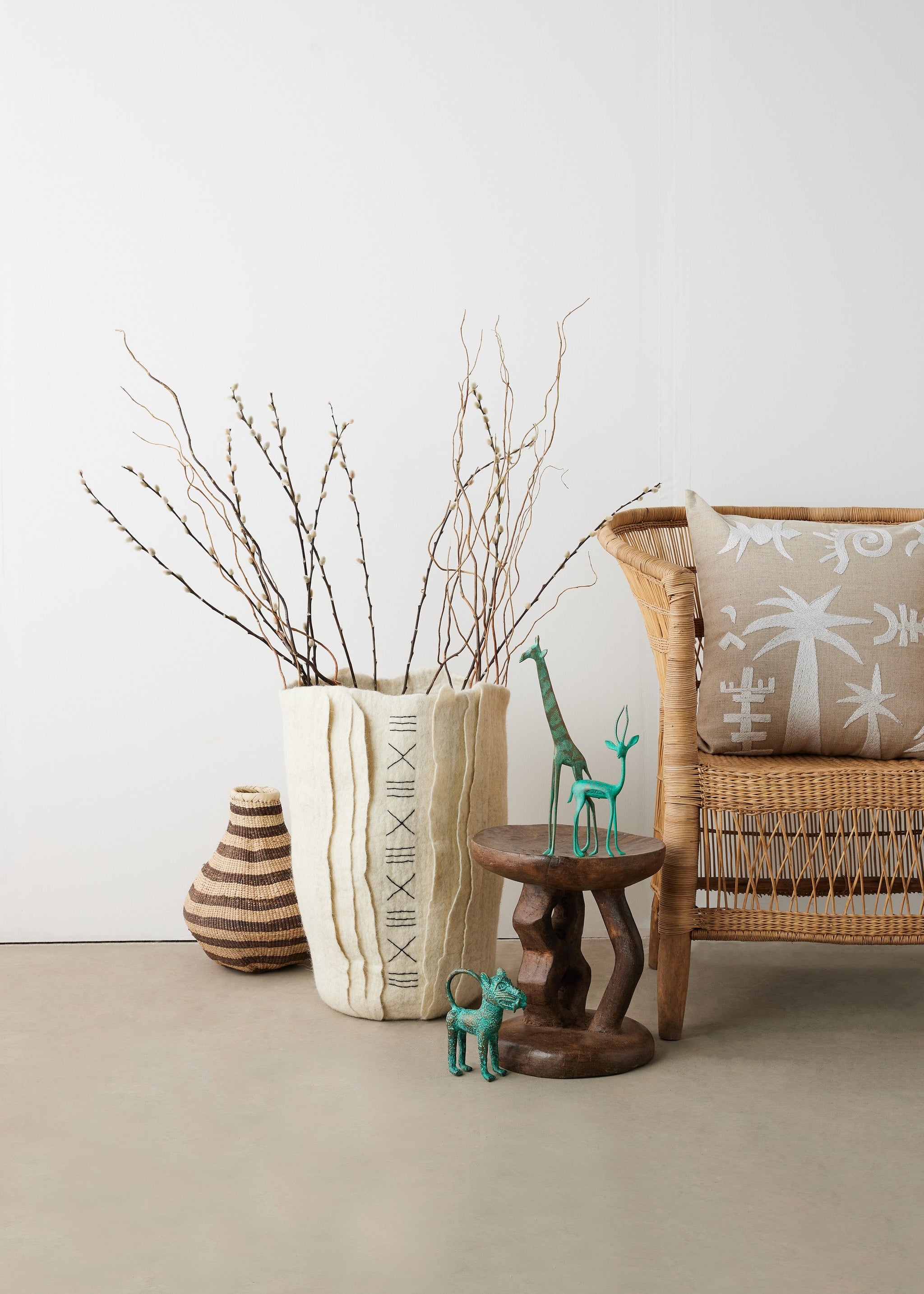 Zulu Hand-Felted Ivory Wool Floor Vase – Kanju Interiors