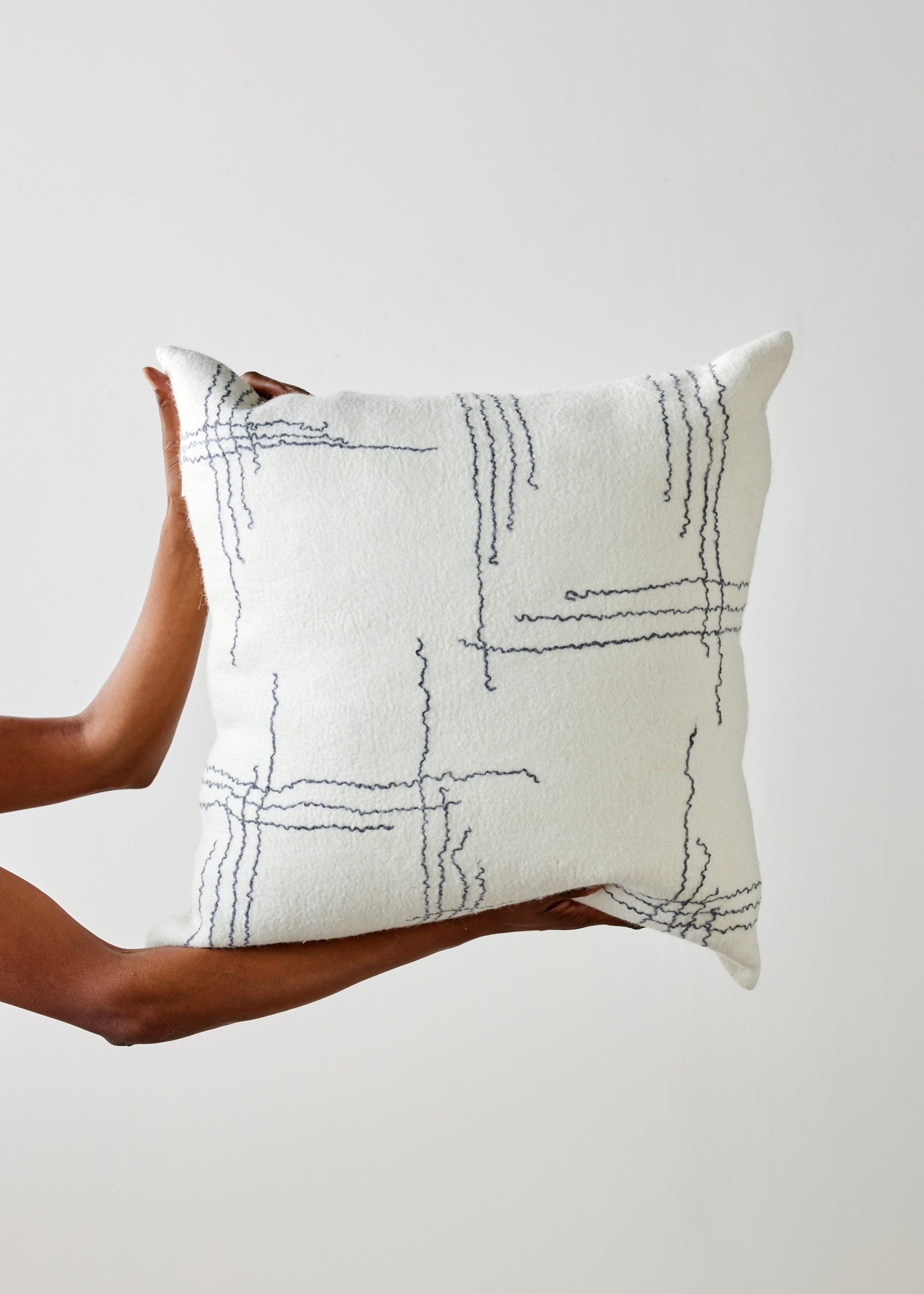 Linear Throw Pillow Merino Wool Square 20"H x 20"L – Kanju Interiors