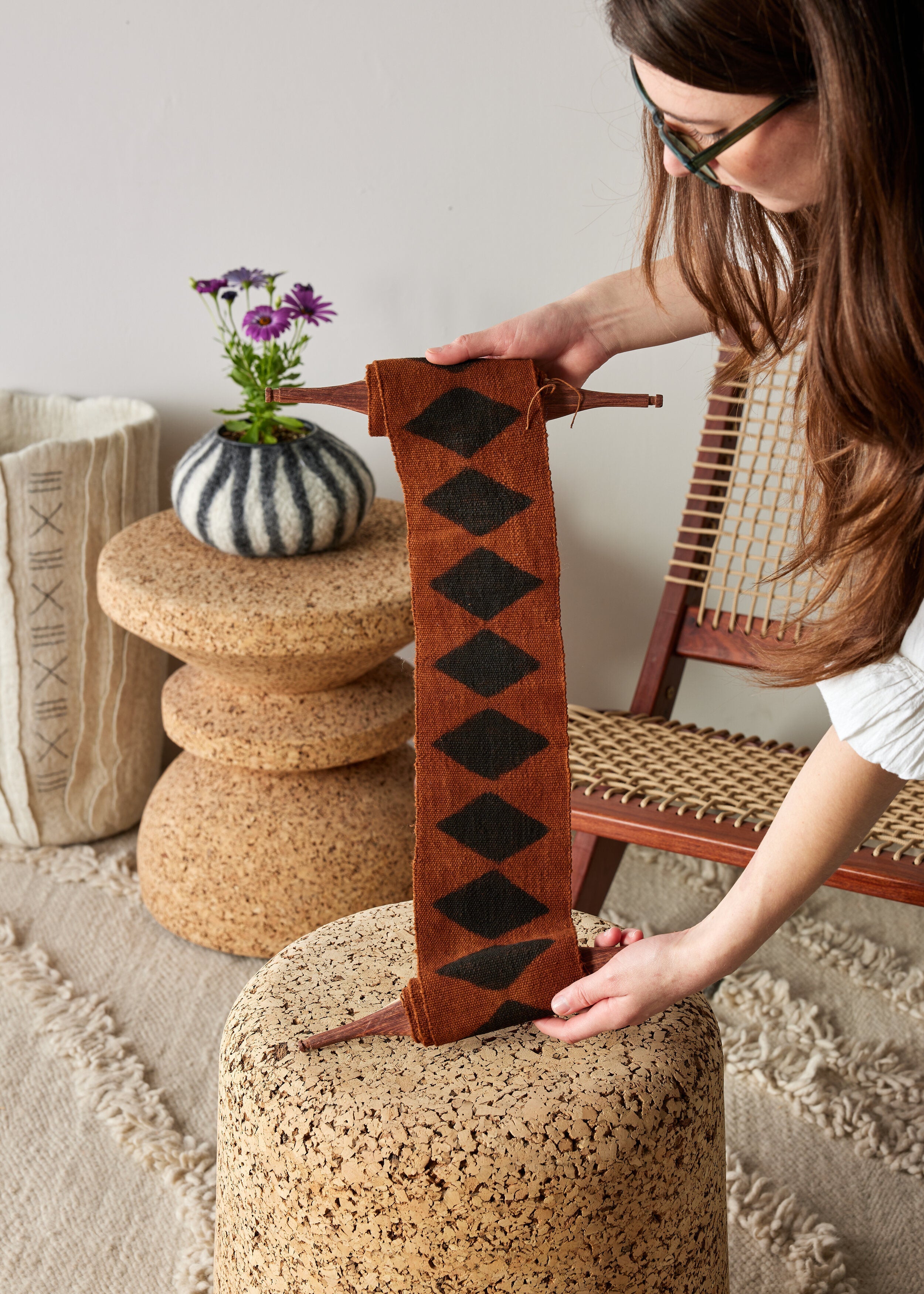 Balance Bogolan Wall Totem in Brown with Black Diamonds – Kanju Interiors