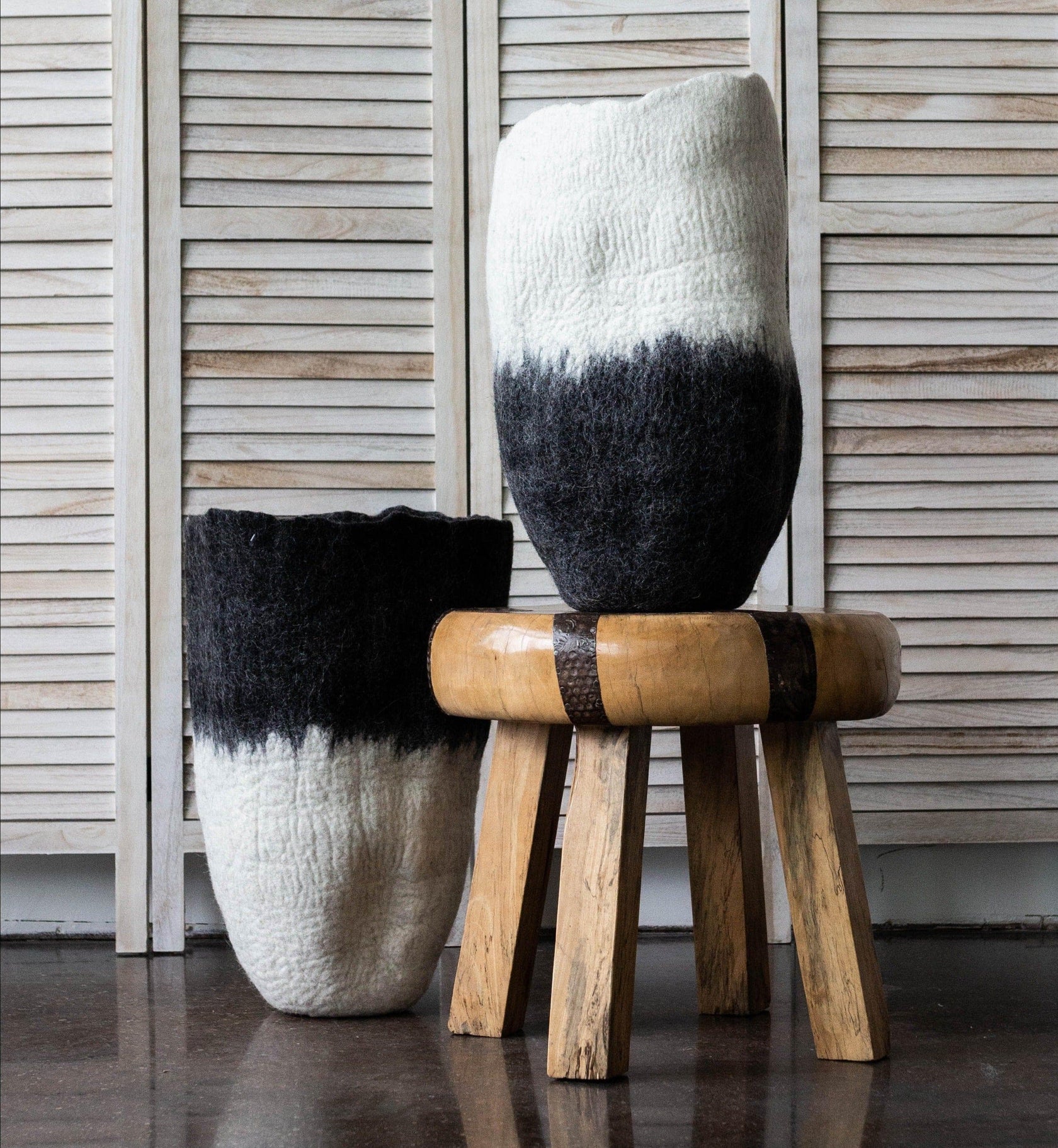 Eclipse Black & White Wool Felted Floor Vase – Kanju Interiors