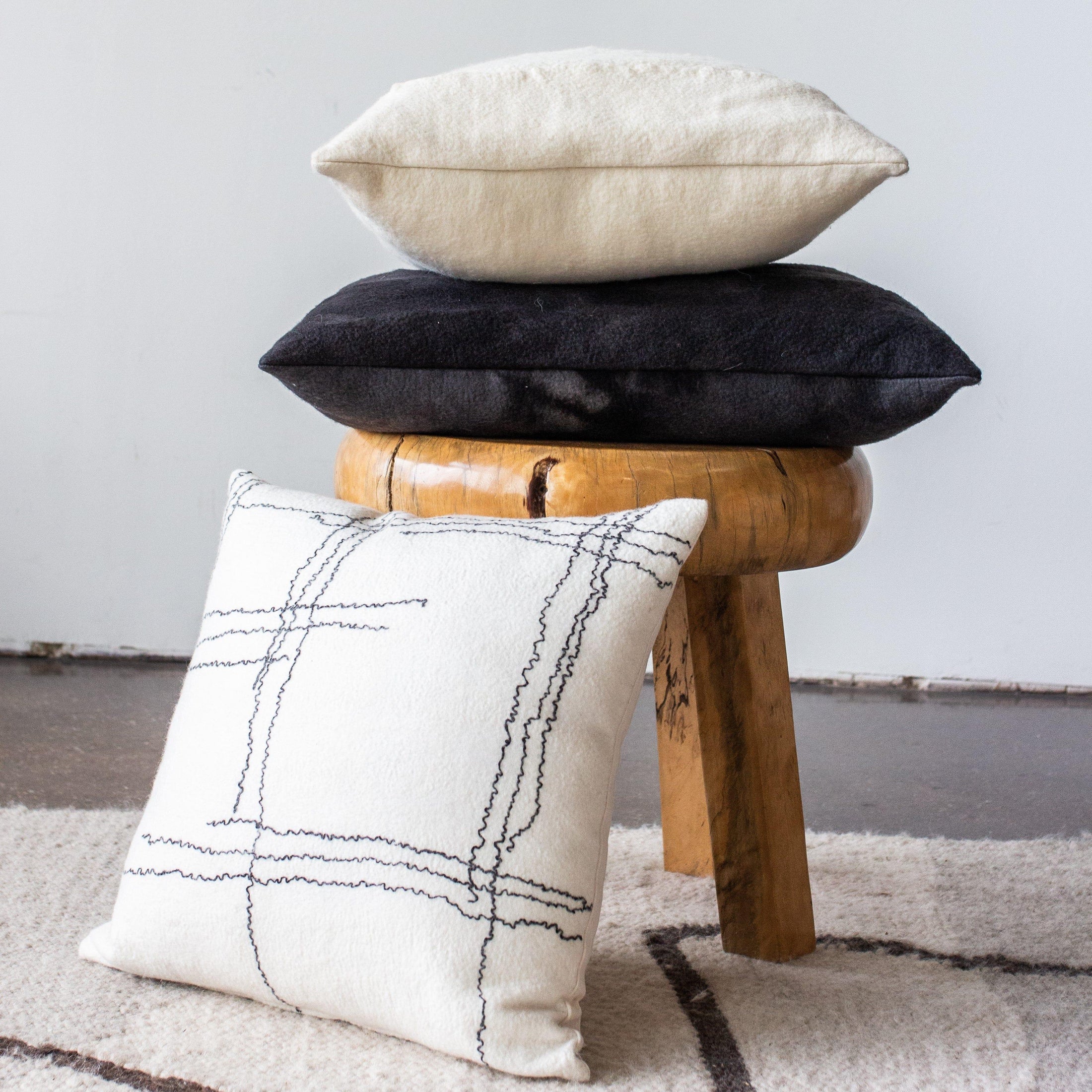 Linear Throw Pillow Merino Wool Square 20"H x 20"L – Kanju Interiors